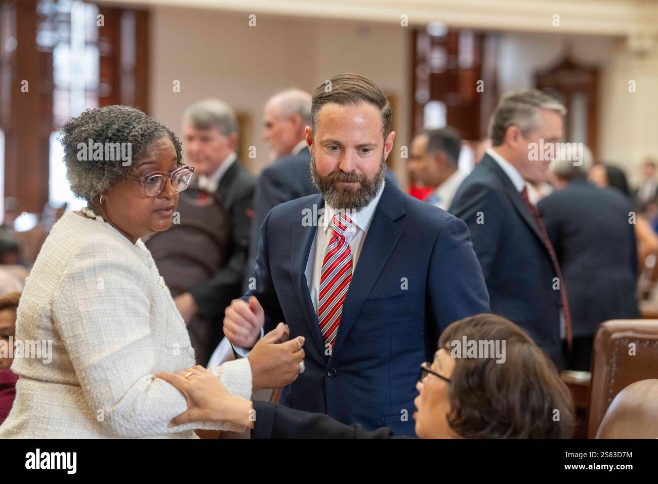Austin Texas USA, January 14 2025: State Rep. DUSTIN BURROWS (center ...