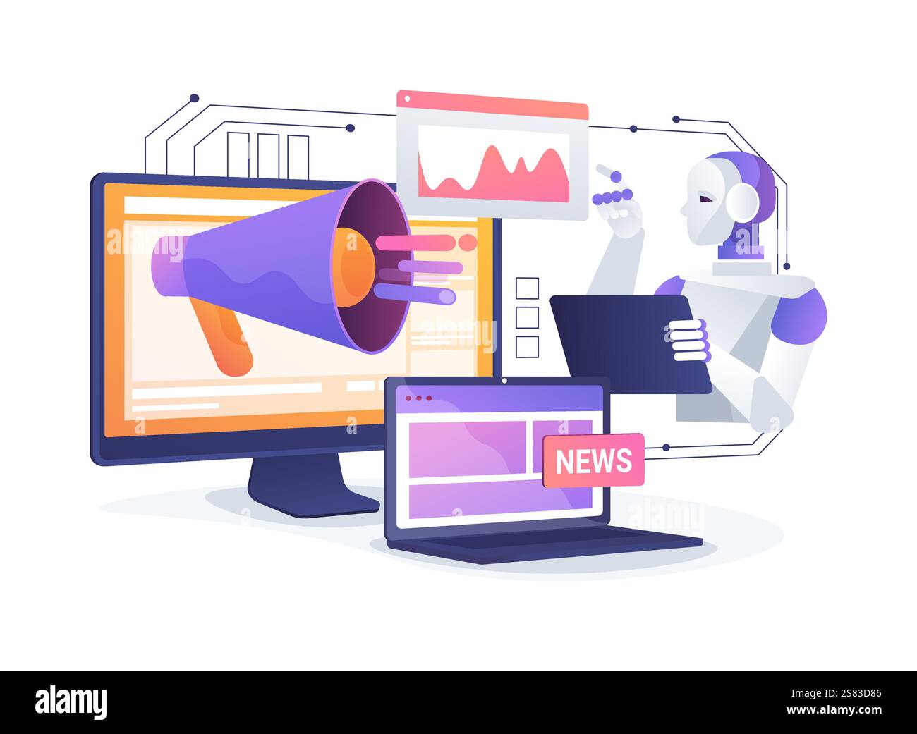AI-Enhanced Media Monitoring abstract concept vector illustration Stock ...