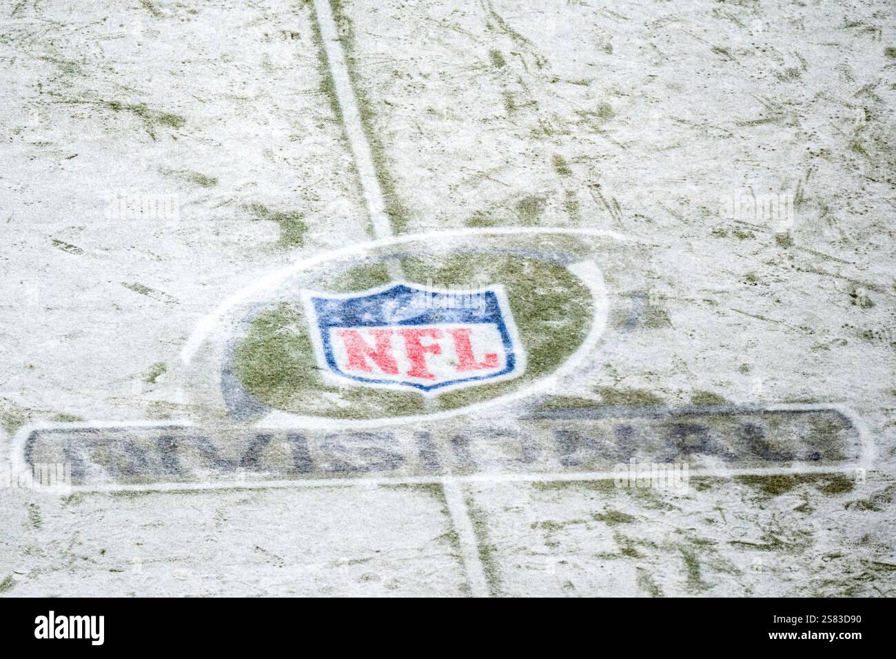 The Logo for the NFL Divisional round covered with some snow during the ...