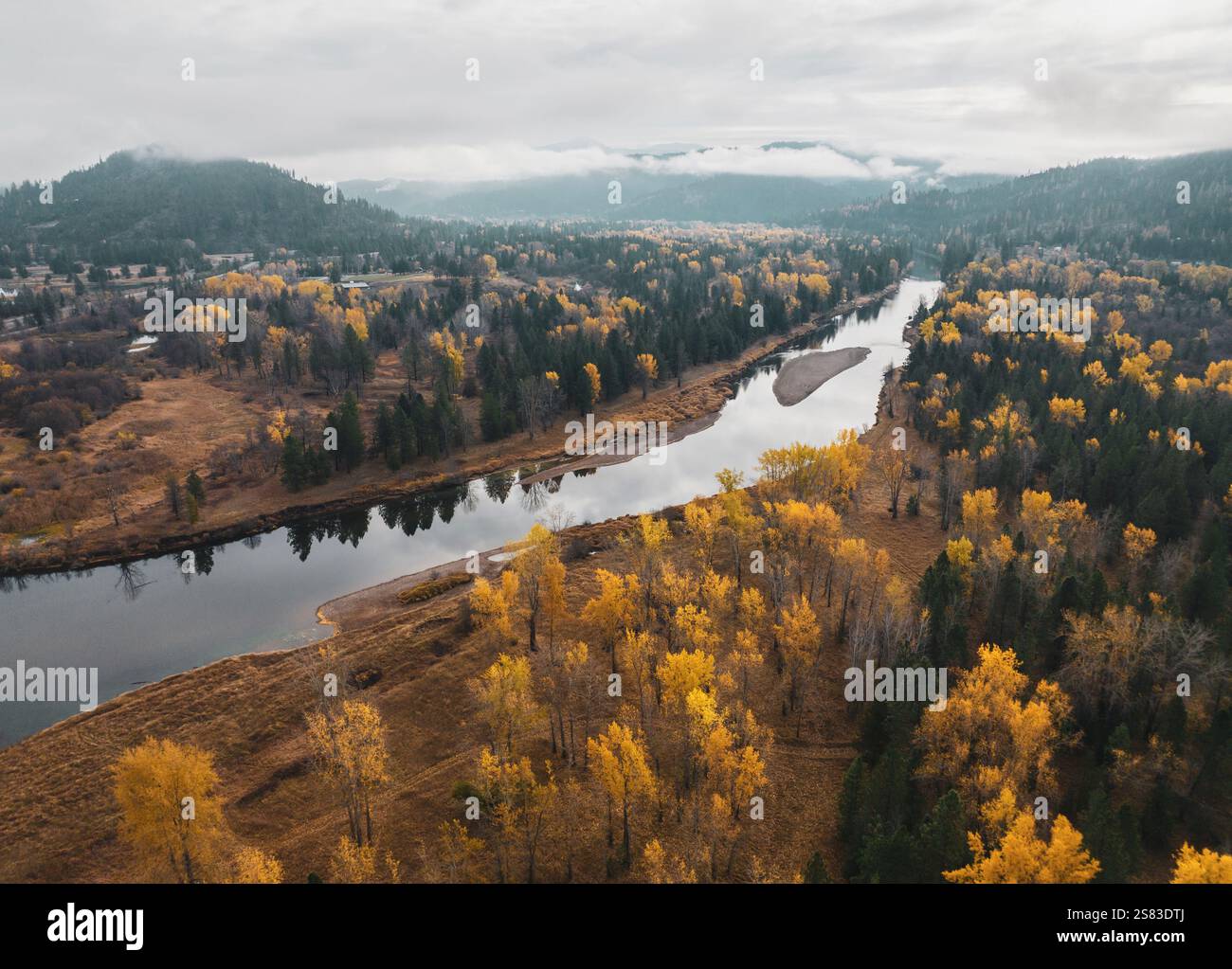 Aerial view of the Coeur d'Alene River at Cataldo, Idaho, USA Stock ...