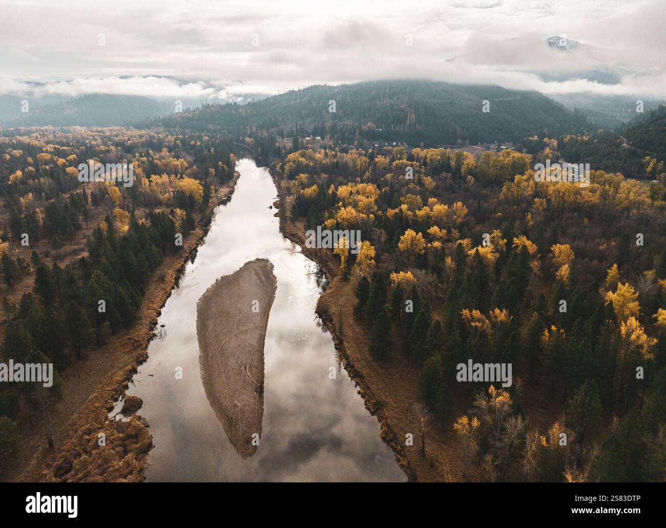 Aerial view of the Coeur d'Alene River at Cataldo, Idaho, USA Stock ...