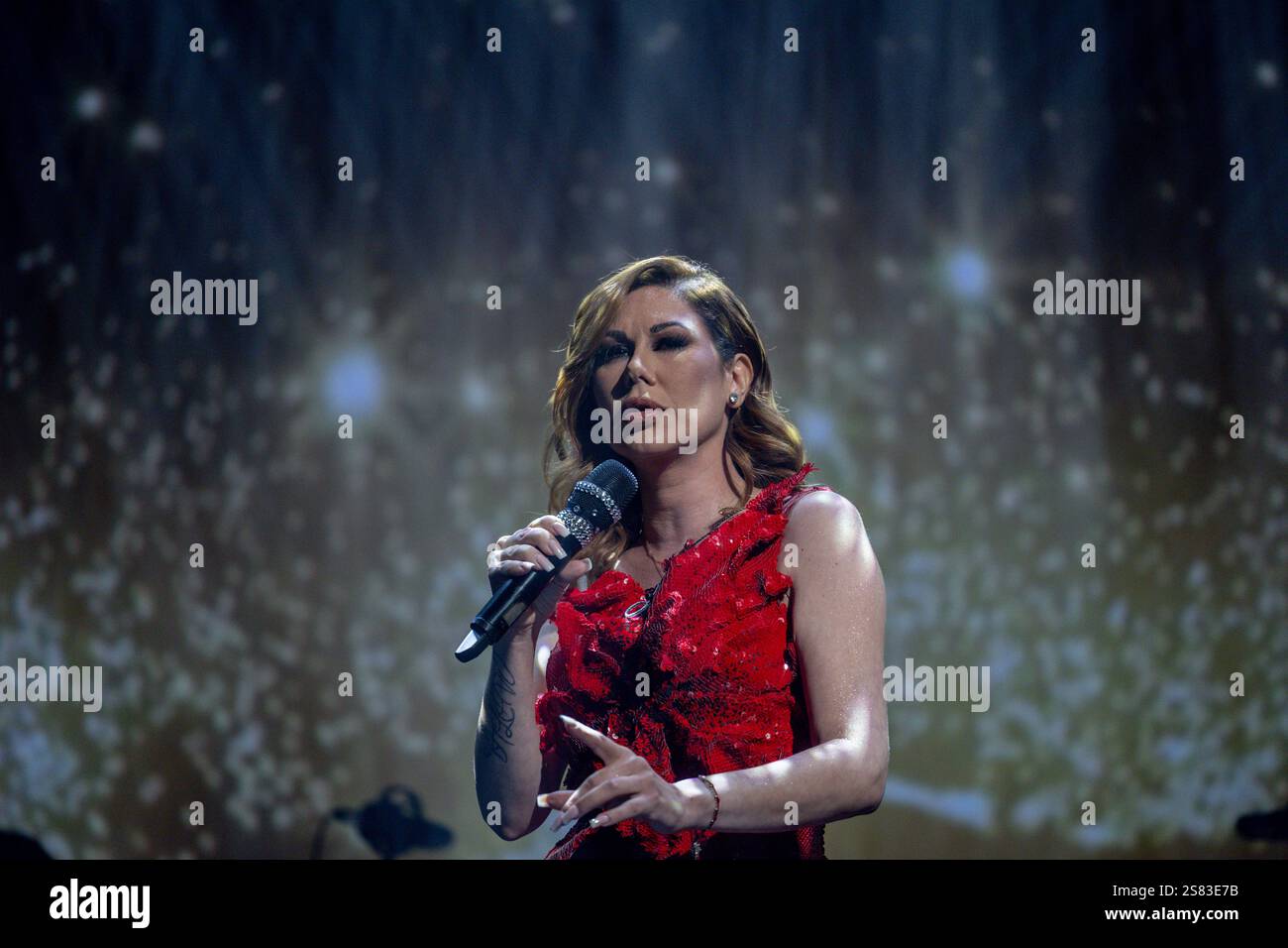 The singer Tamara, during the concert in Madrid of her tour 'Únicos ...