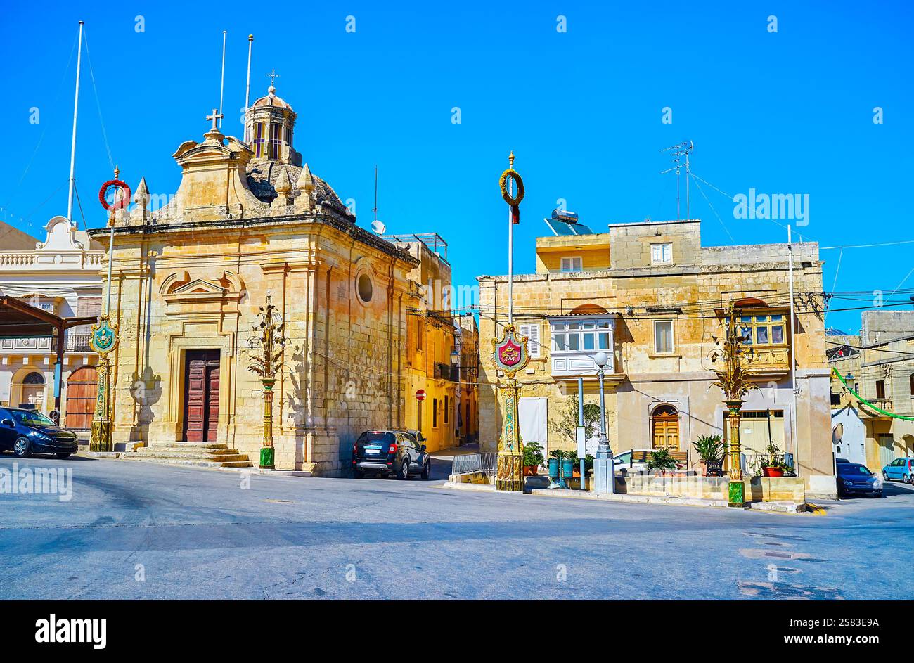 The small chapel of St Mary of Cwerra (Cwejra) with festival wreaths ...