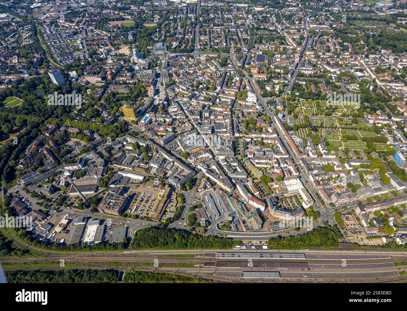 Aerial view, city center view with central station, residential area ...