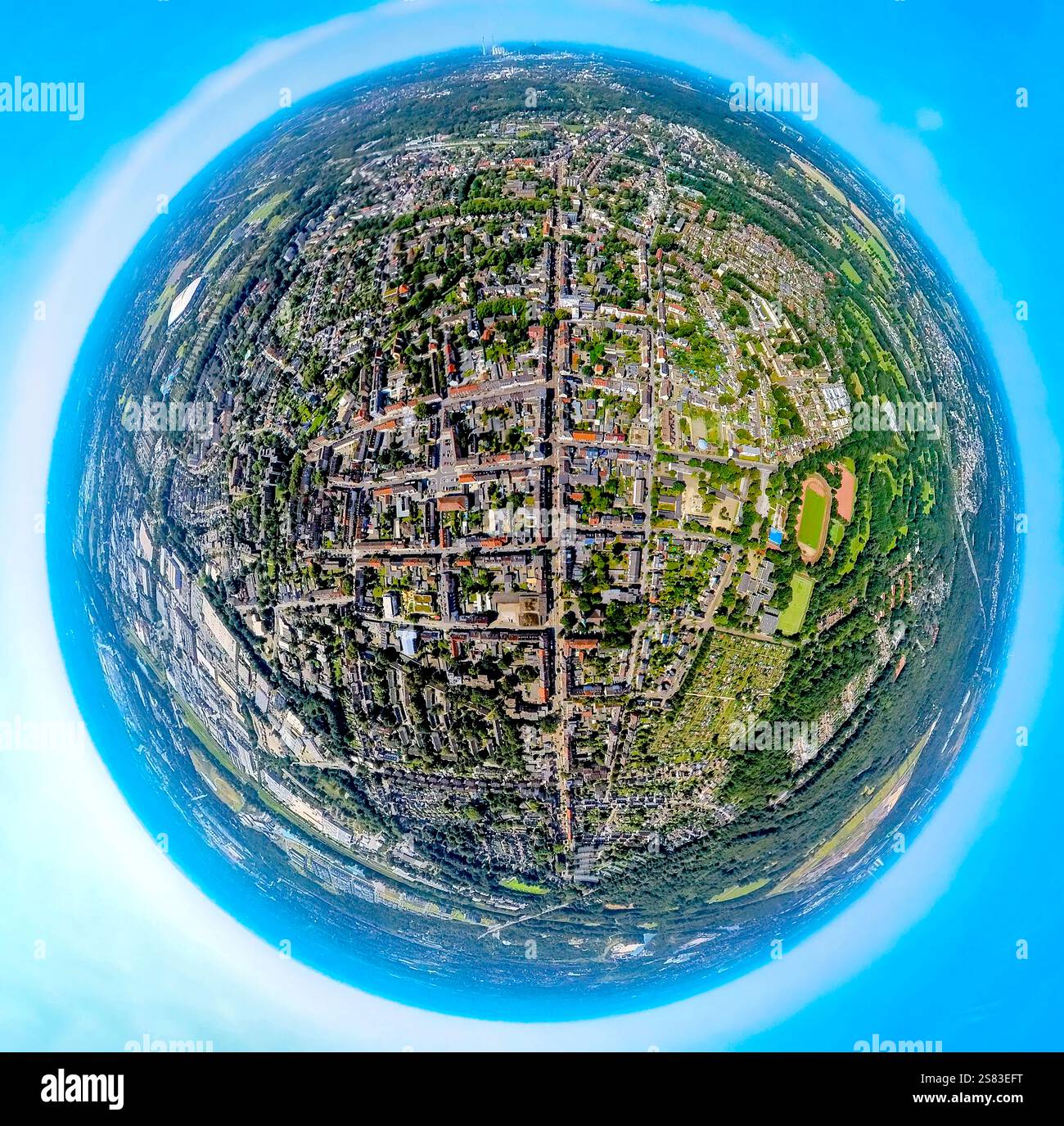 Aerial view, residential area district Erle, Canger Straße, earth globe ...