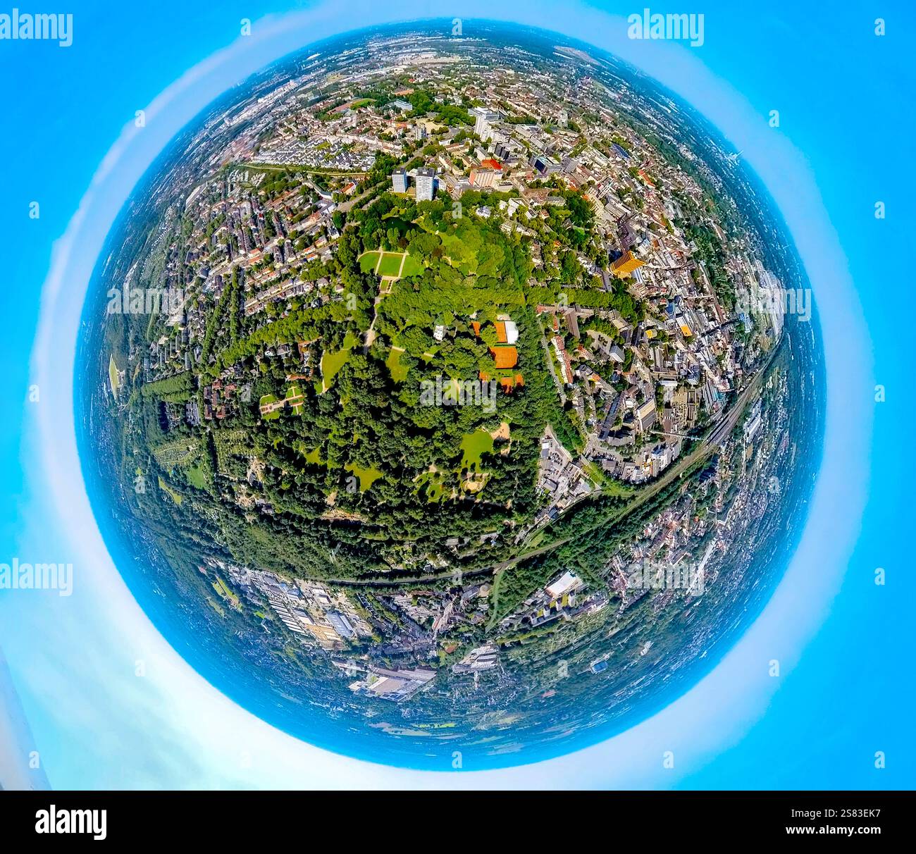 Aerial view, city garden, forest area recreation area and green lung ...