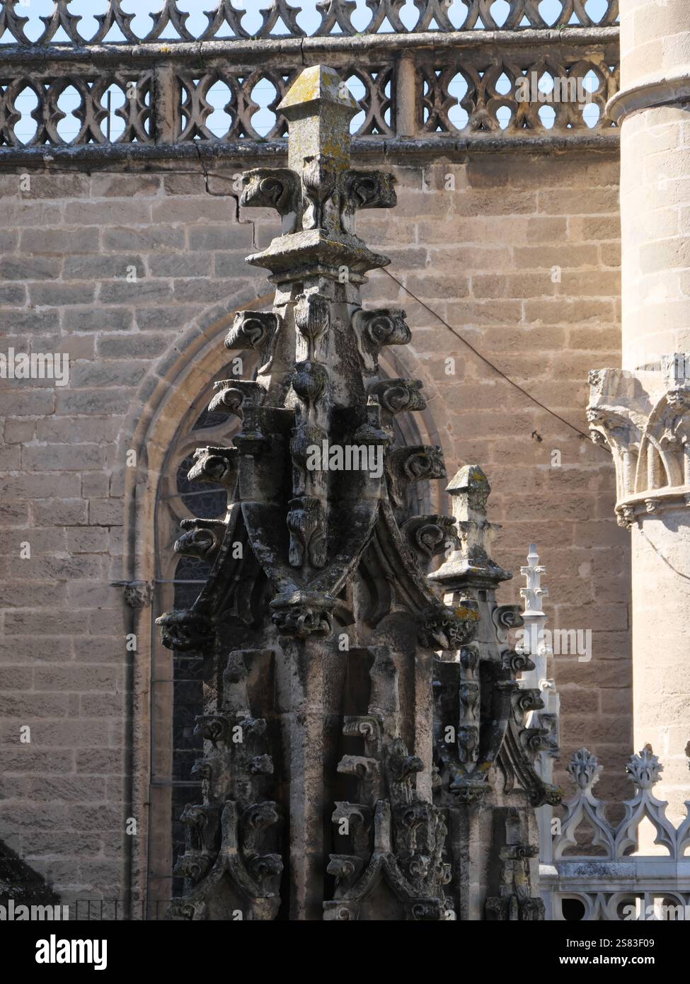 Gothic turrets on the roof of the Cathedral of Maria de la Sede in ...
