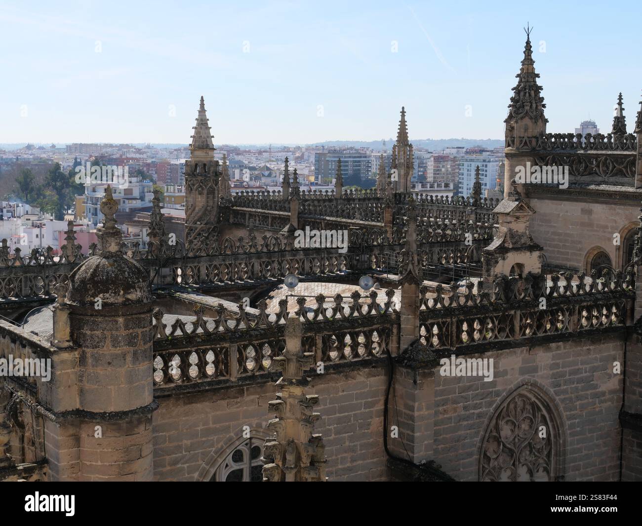 Gothic turrets on the roof of the Cathedral of Maria de la Sede in ...