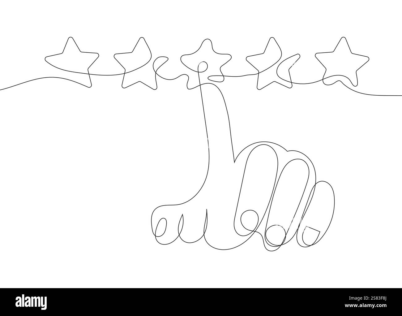 Continuous line vector illustration depicting five stars and a human ...
