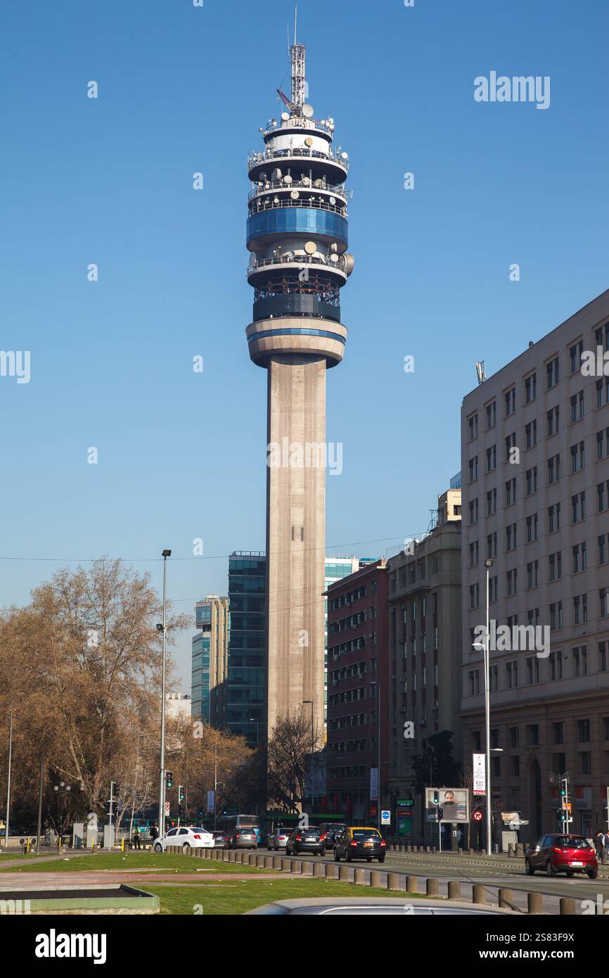 The tall ENTEL Communications tower in downtown Santiago de Chile Stock ...