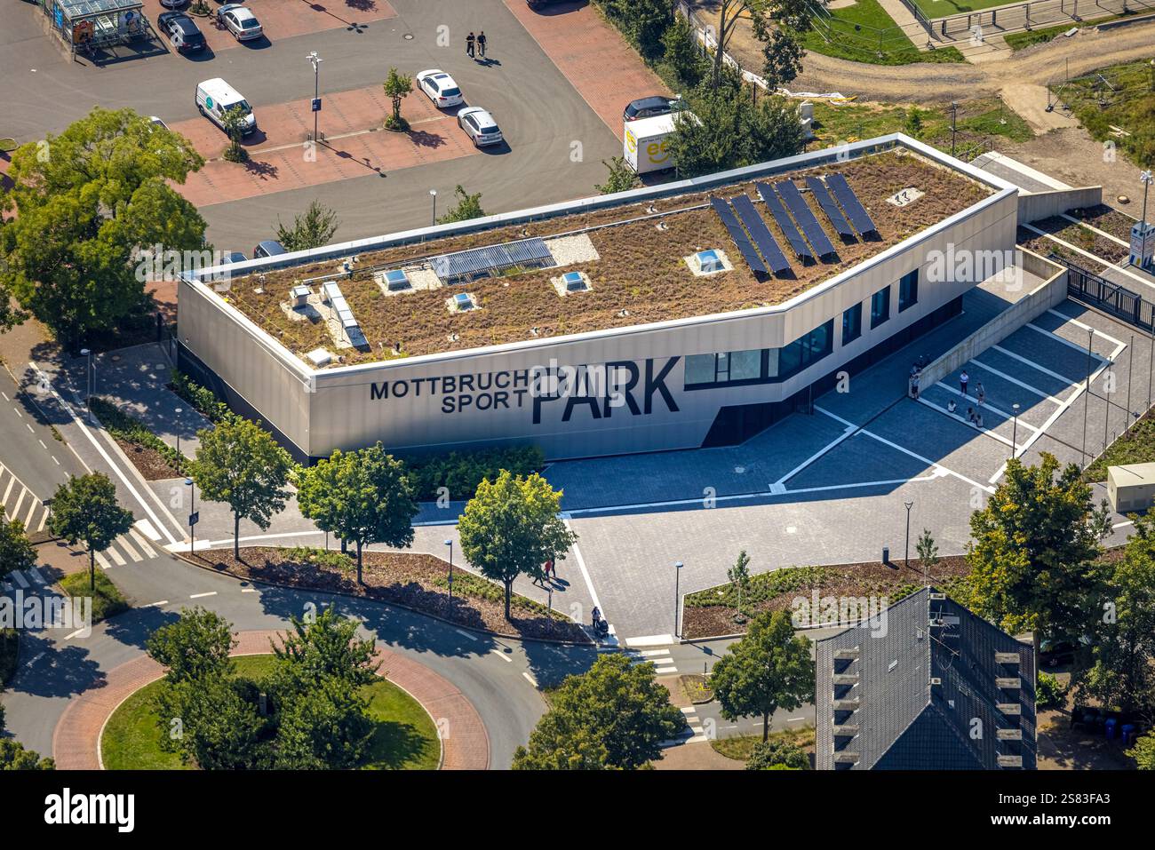 Aerial view, new integration house/ health house with café at the ...