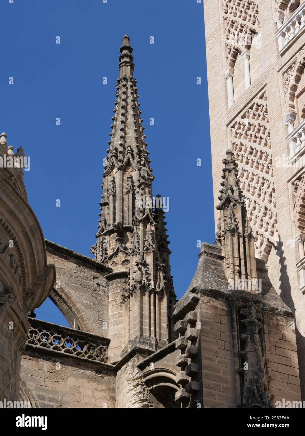 Gothic turrets on the roof of the Cathedral of Maria de la Sede in ...