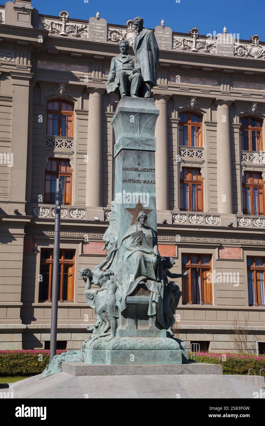The Manuel Montt and Antonio Varas bronze monument in downtown Santiago ...