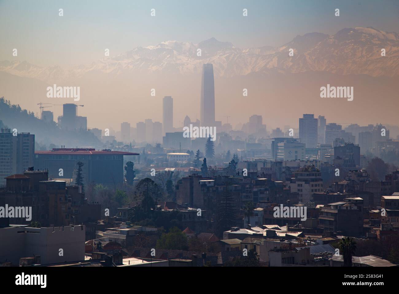 The Office tower buildings and Costanera Center and skyscrapers with ...