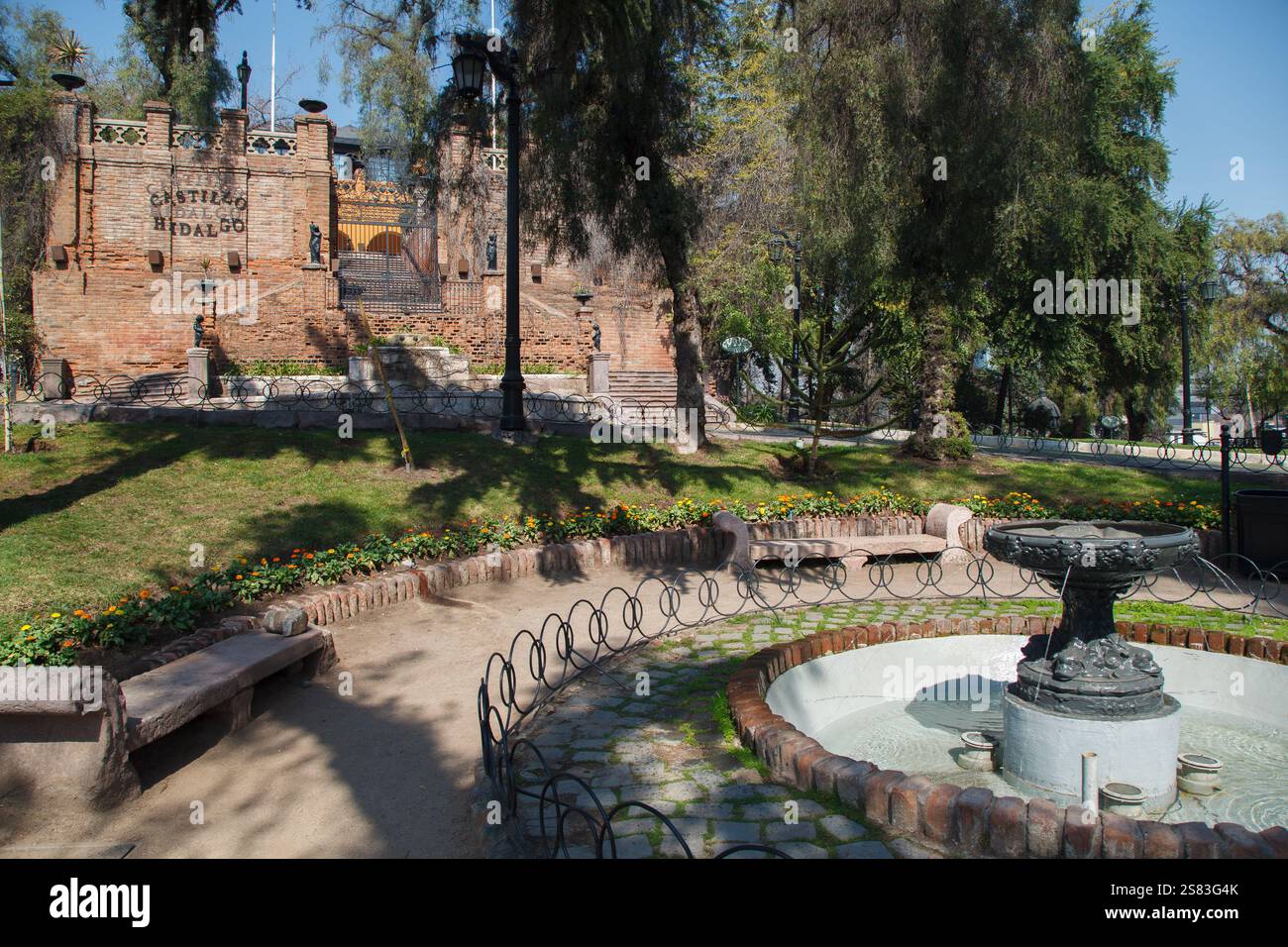 The Fountain and Castillo Hidalgo fortfied walls ruins in Cerro de ...