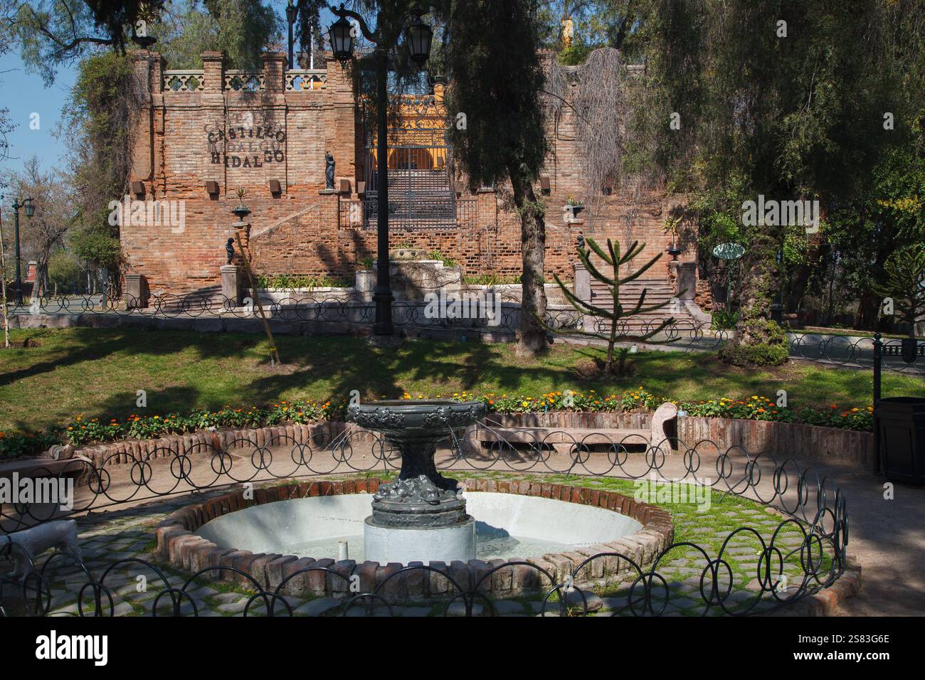 The Fountain and Castillo Hidalgo fortfied walls ruins in Cerro de ...