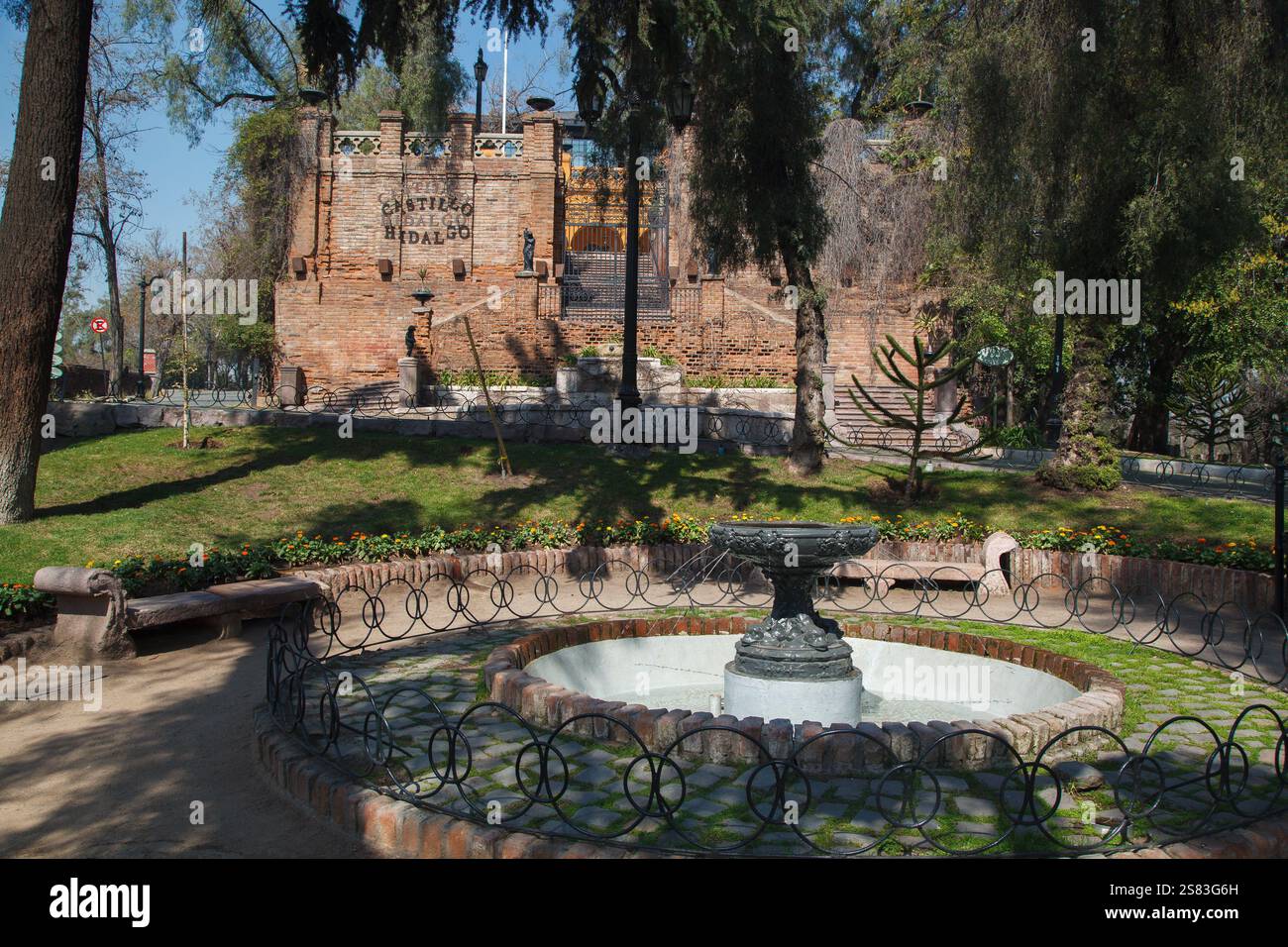 The Fountain and Castillo Hidalgo fortfied walls ruins in Cerro de ...