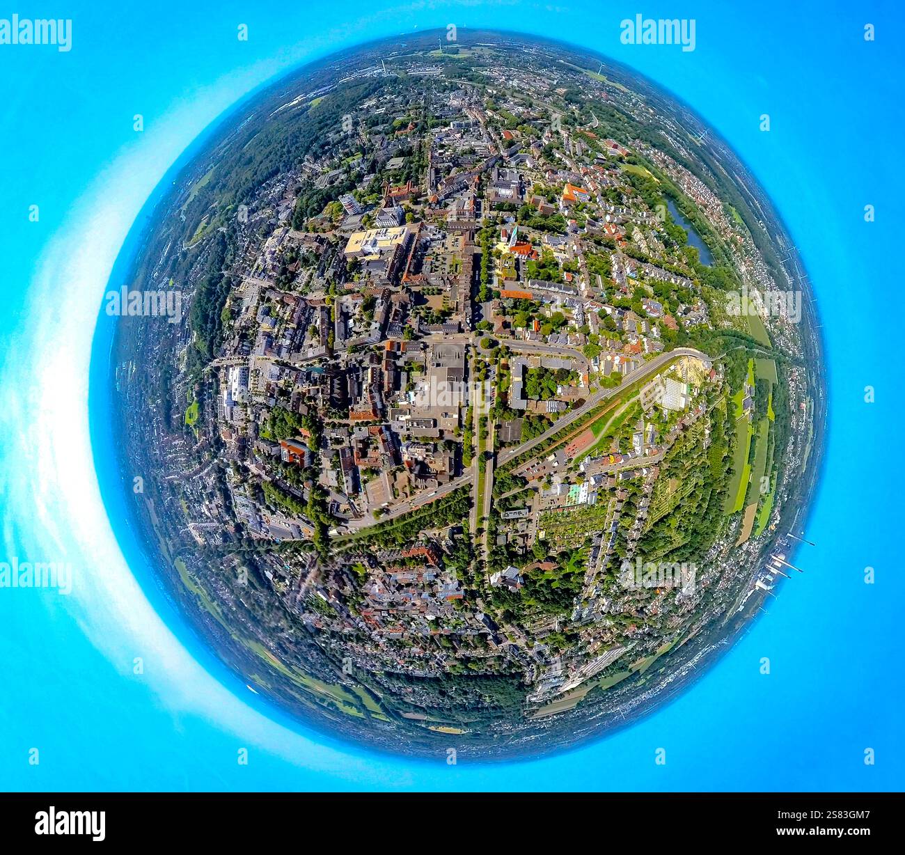 Aerial view, city center with town hall and Humboldtstraße, earth globe ...