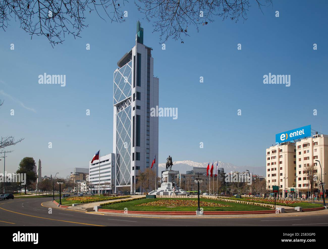 The Telefonica modern skyscraper tower and the monument of Plaza ...