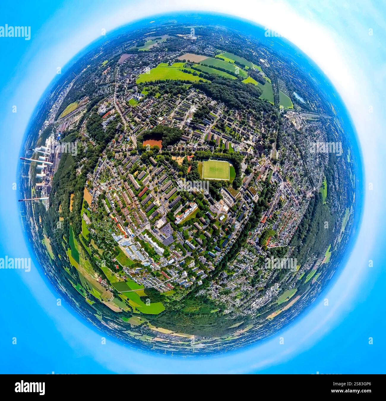 Aerial view, soccer stadium sports field SV Zweckel 23 e.V. soccer club ...