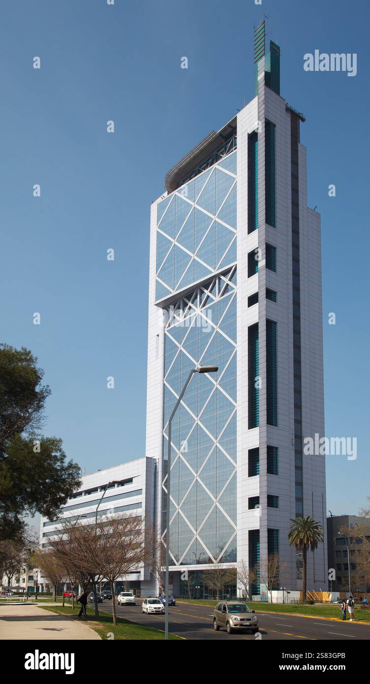 The Telefonica modern skyscraper tower in Plaza Baquedano, Santiago de ...
