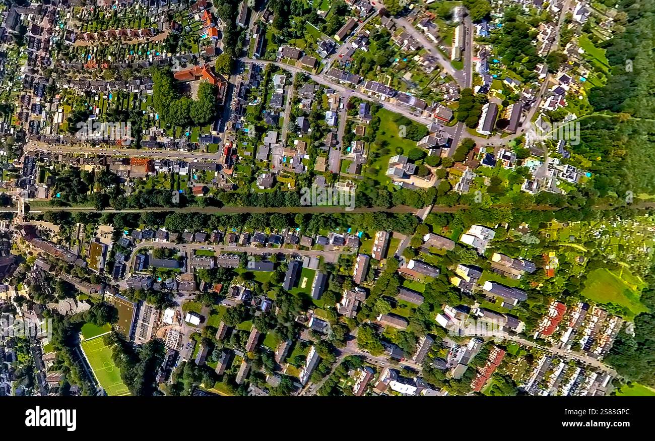 Aerial view, railroad tracks and wooded railroad line at Glückstraße ...
