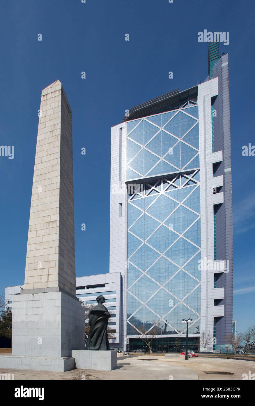 The Telefonica modern skyscraper tower and President Balmacena Obelisk ...