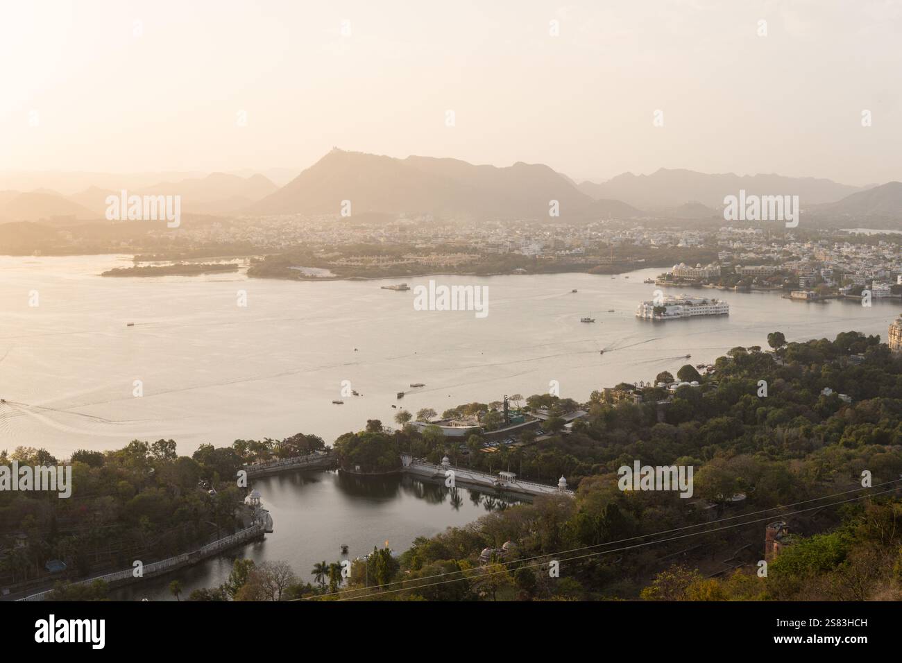 Aerial view of Udaipur city at sunset in Rajasthan, India Stock Photo ...