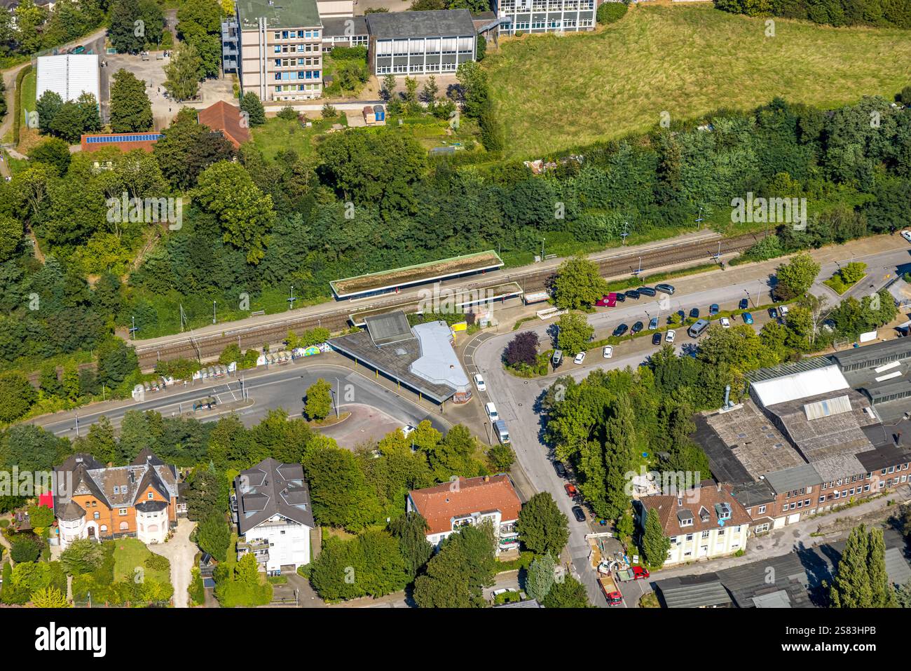 Aerial view, main station Hbf with platform, station building with ...