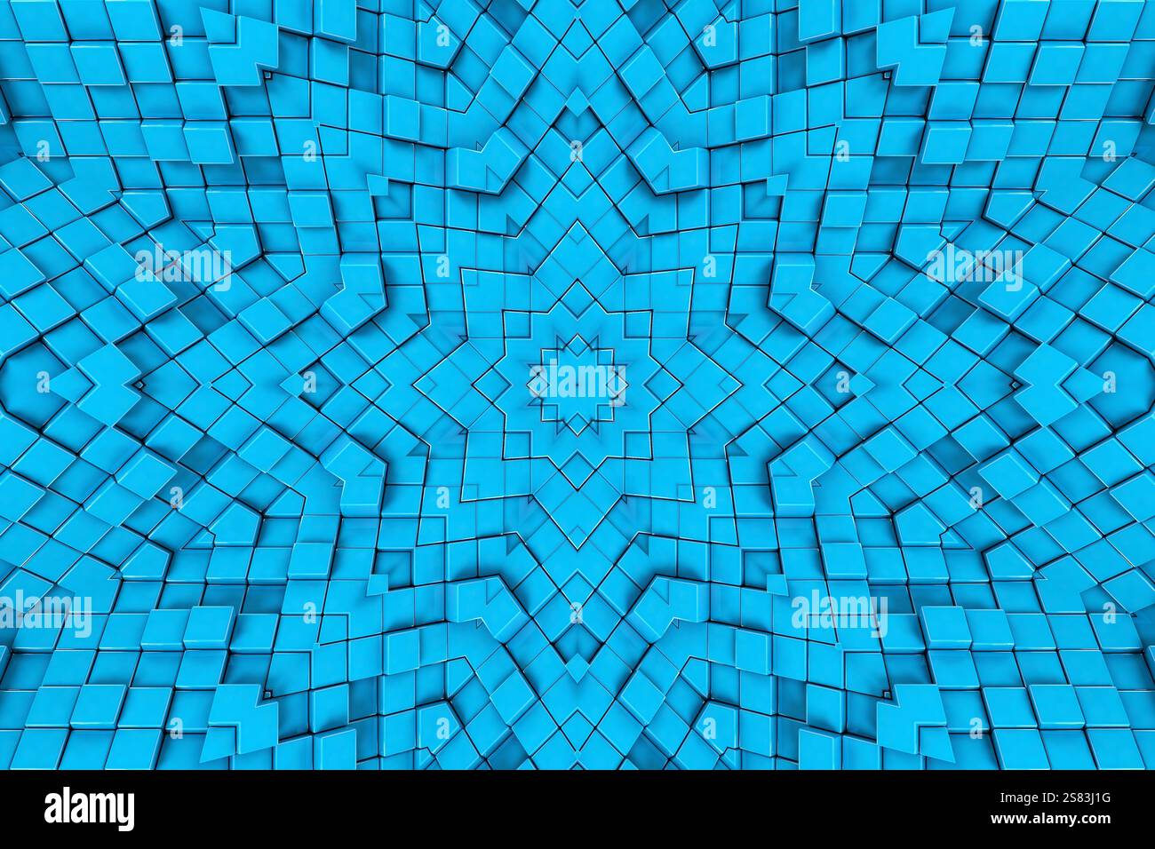 Abstract 3d render, blue geometric background design with cubes and ...