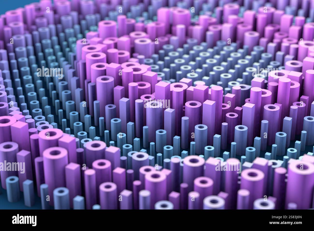 Abstract pink and blue tubes with random grow 3d render. Random surface ...