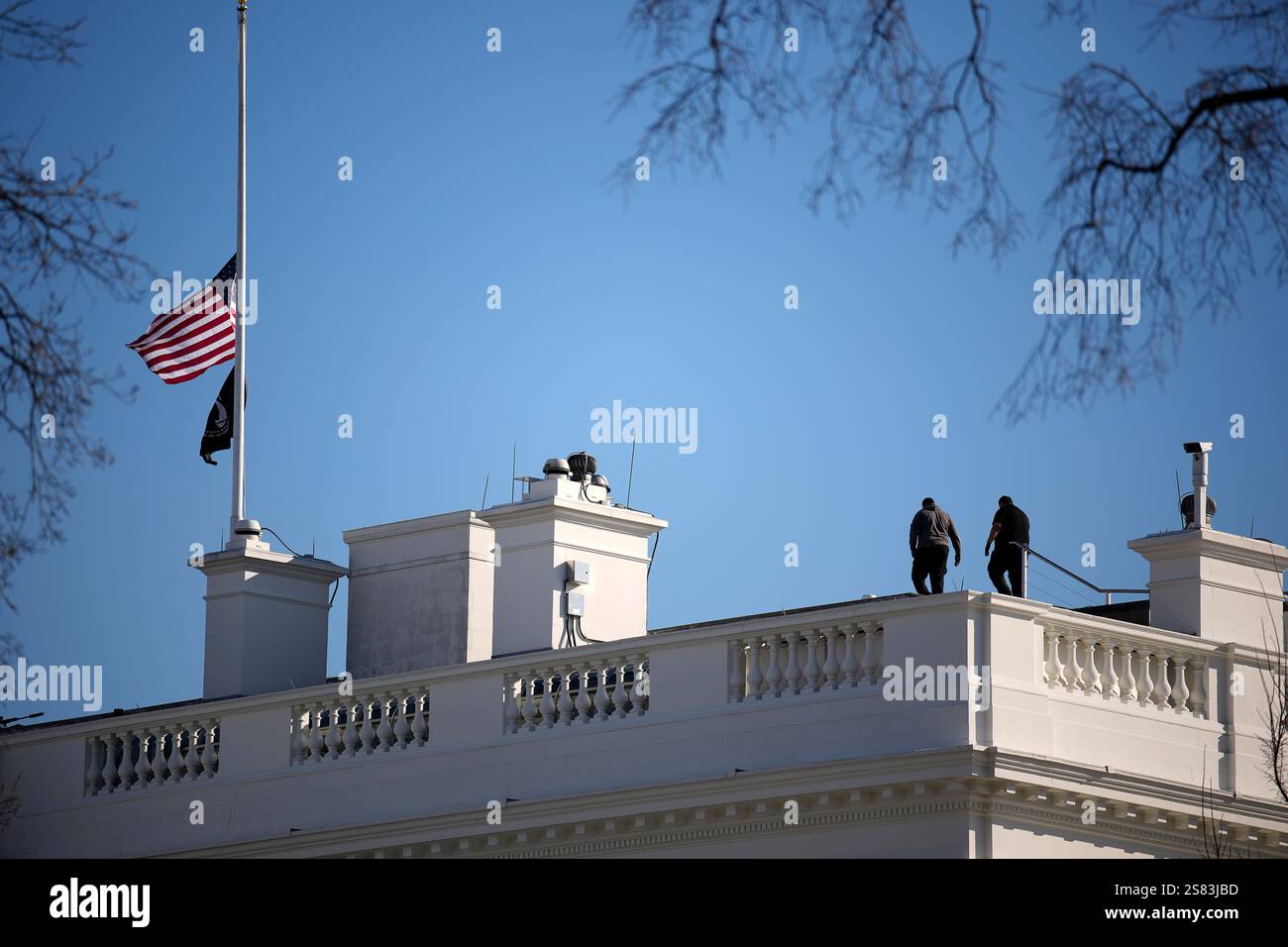 Washington, DC. 20th Jan, 2025. WASHINGTON, DC - JANUARY 20: Flags are ...