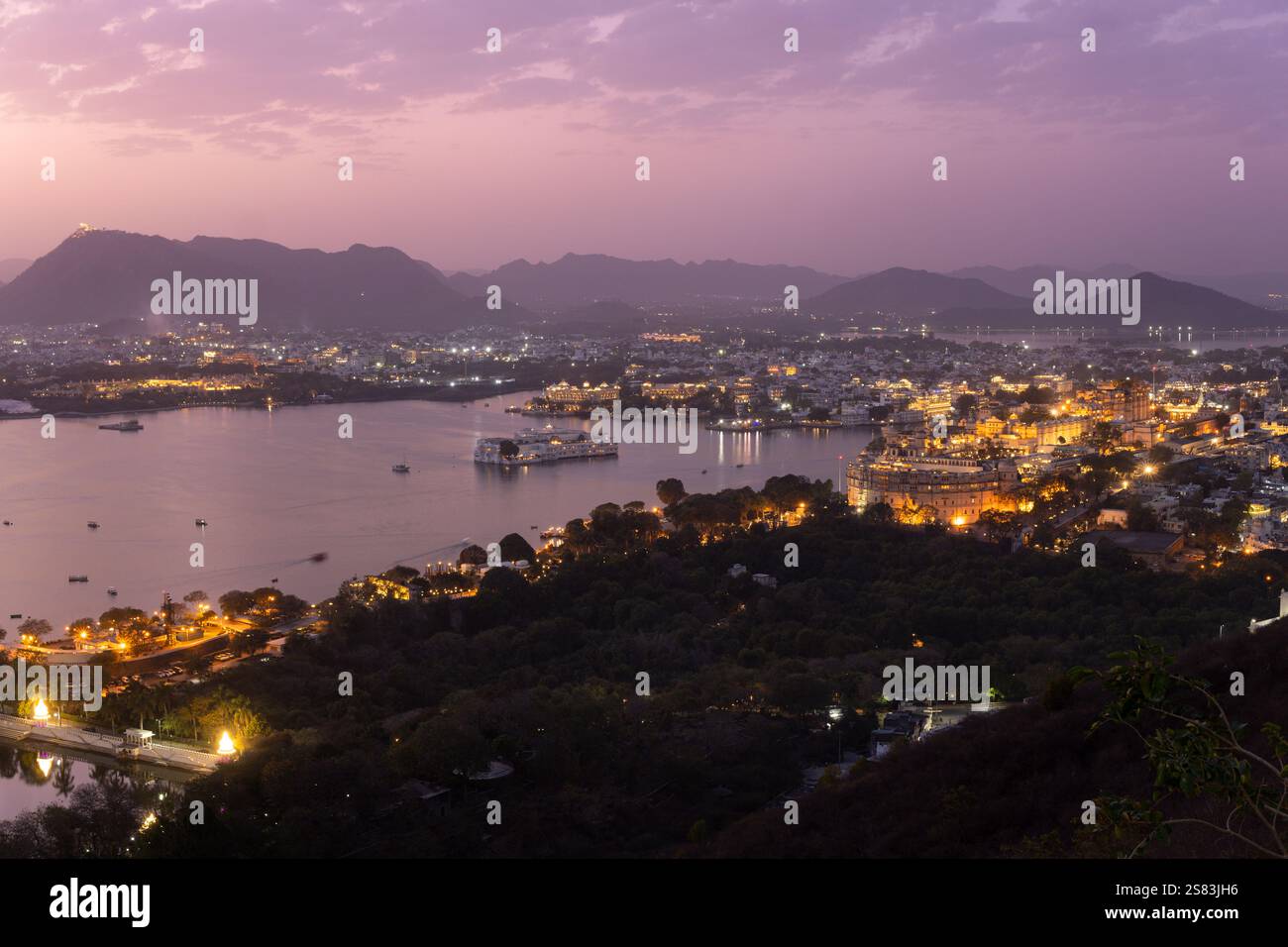 Aerial view of Udaipur city at sunset in Rajasthan, India Stock Photo ...