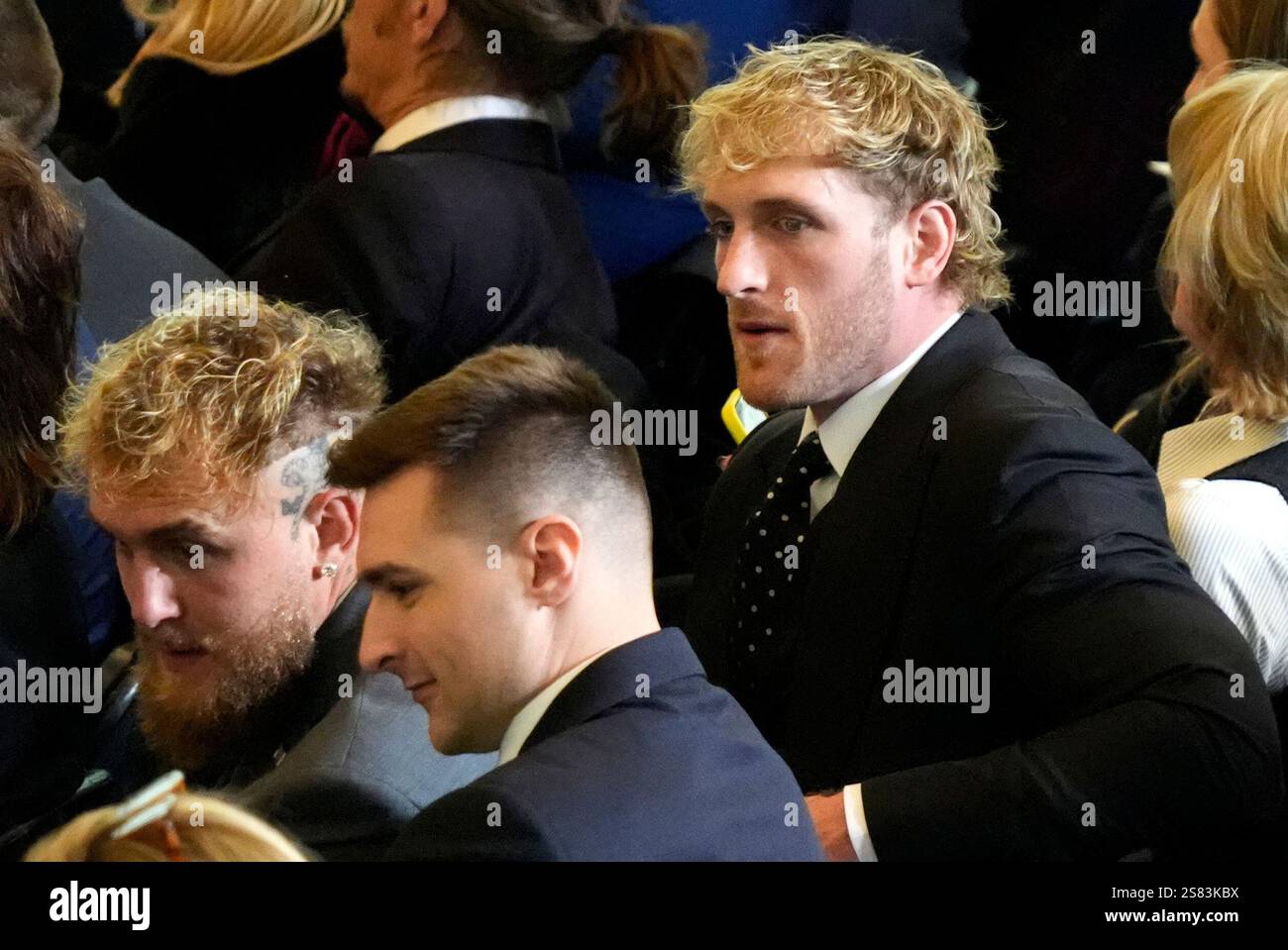 Logan Paul, right, and Jake Paul appear in Emancipation Hall at the ...