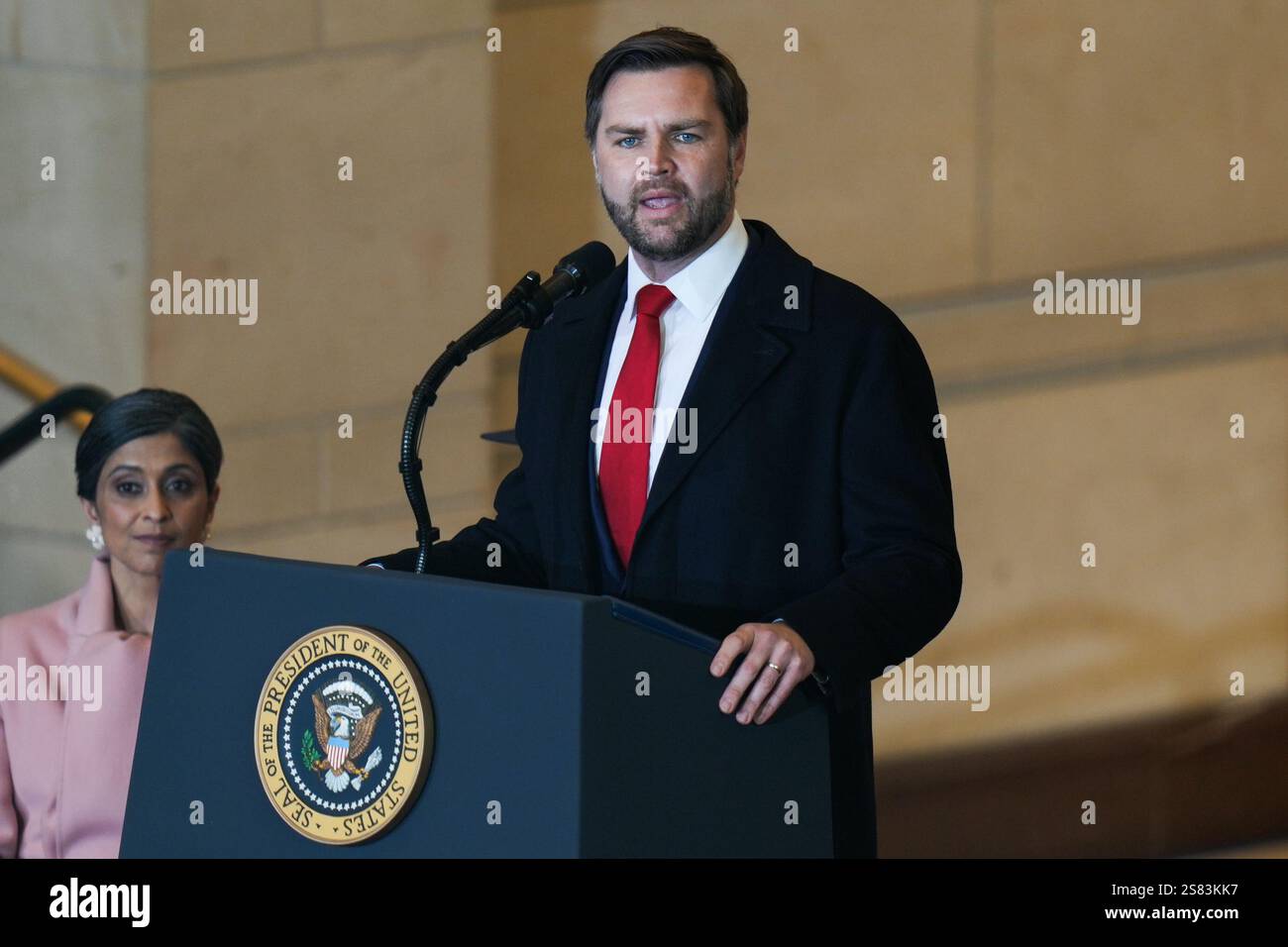 Washington, Dc, USA. 20th Jan, 2025. Vice President JD Vance delivers remarks in Emancipation ...