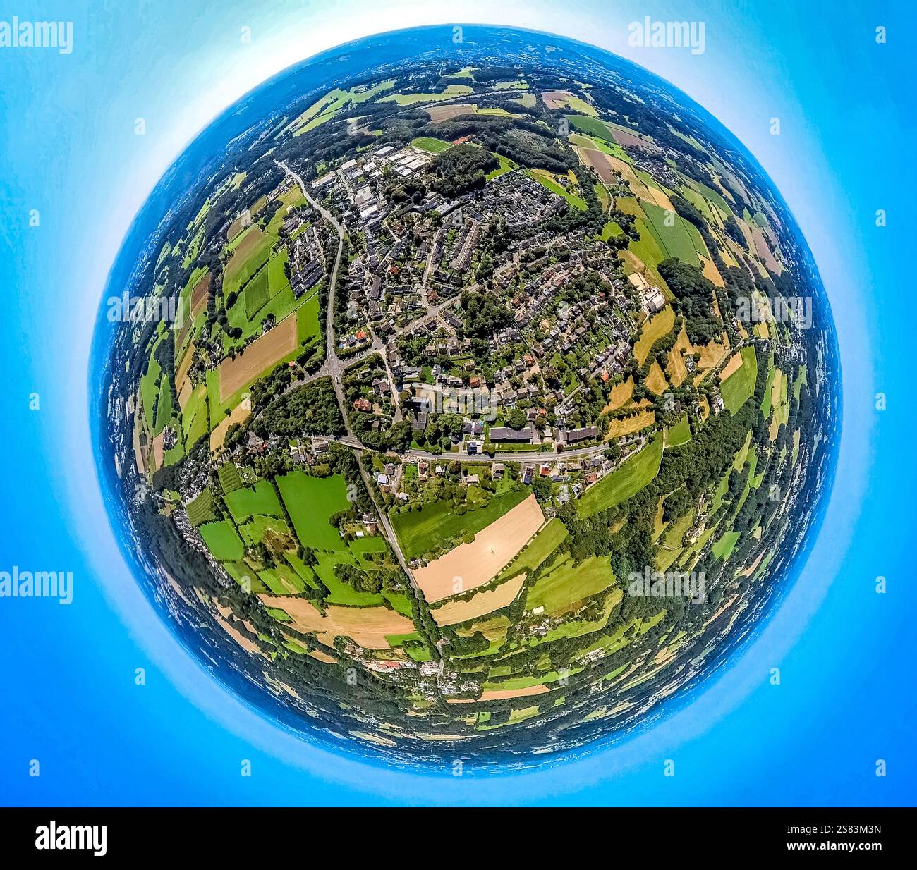 Aerial view, earth globe, fisheye image, 360 degree image, tiny world ...
