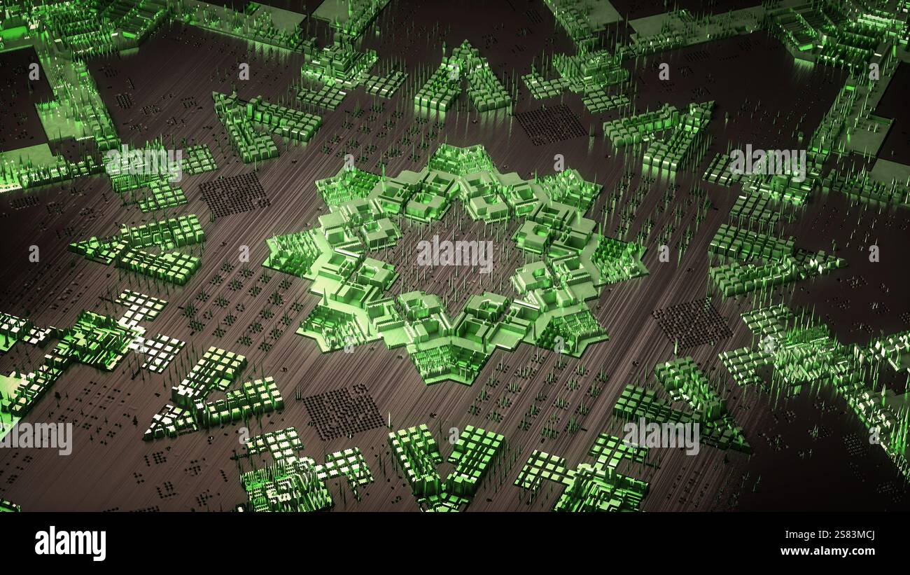 Circuit board with microchips, processors and other hi-tech parts ...