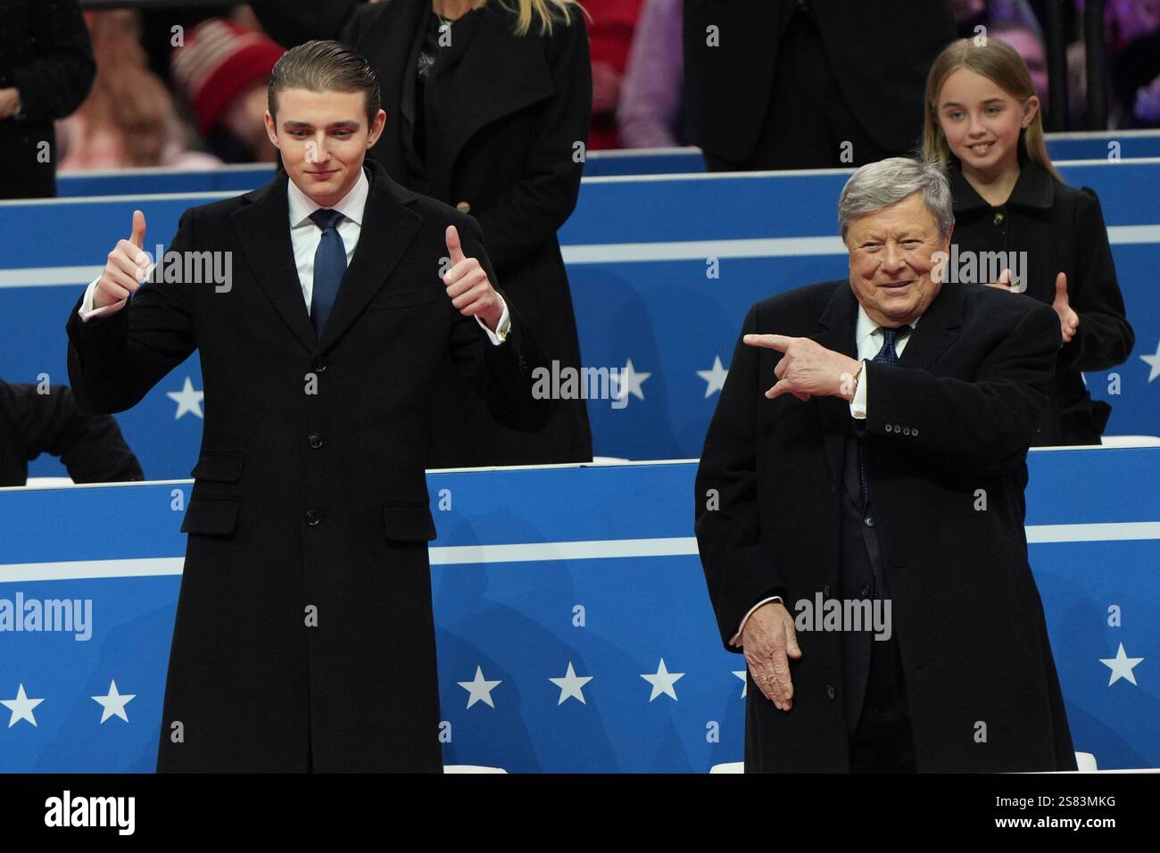 Barron Trump, left, and his grandfather Viktor Knavs arrive at an ...
