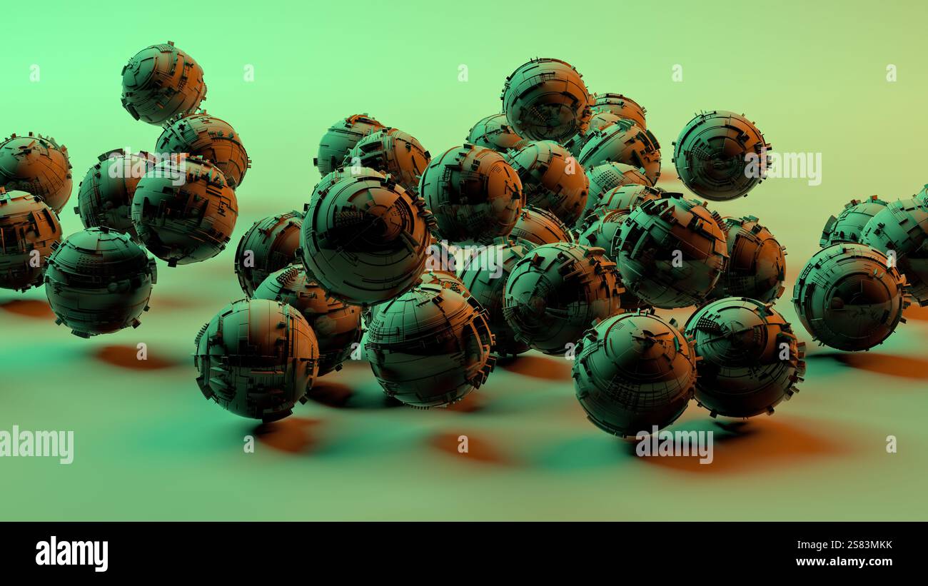 3d illustration; a group of spheres that look like a Sci-Fi element, a ...