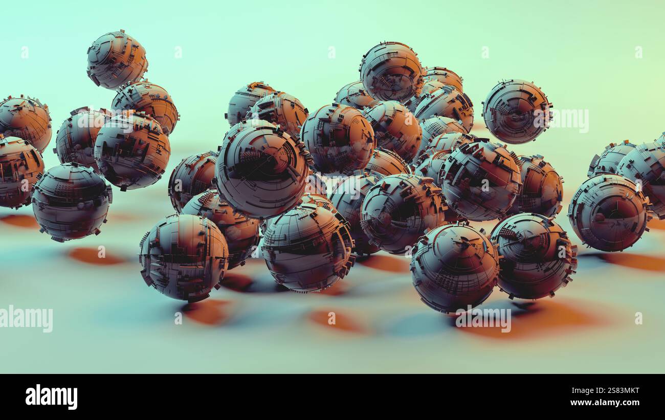 3d illustration; a group of spheres that look like a Sci-Fi element, a ...