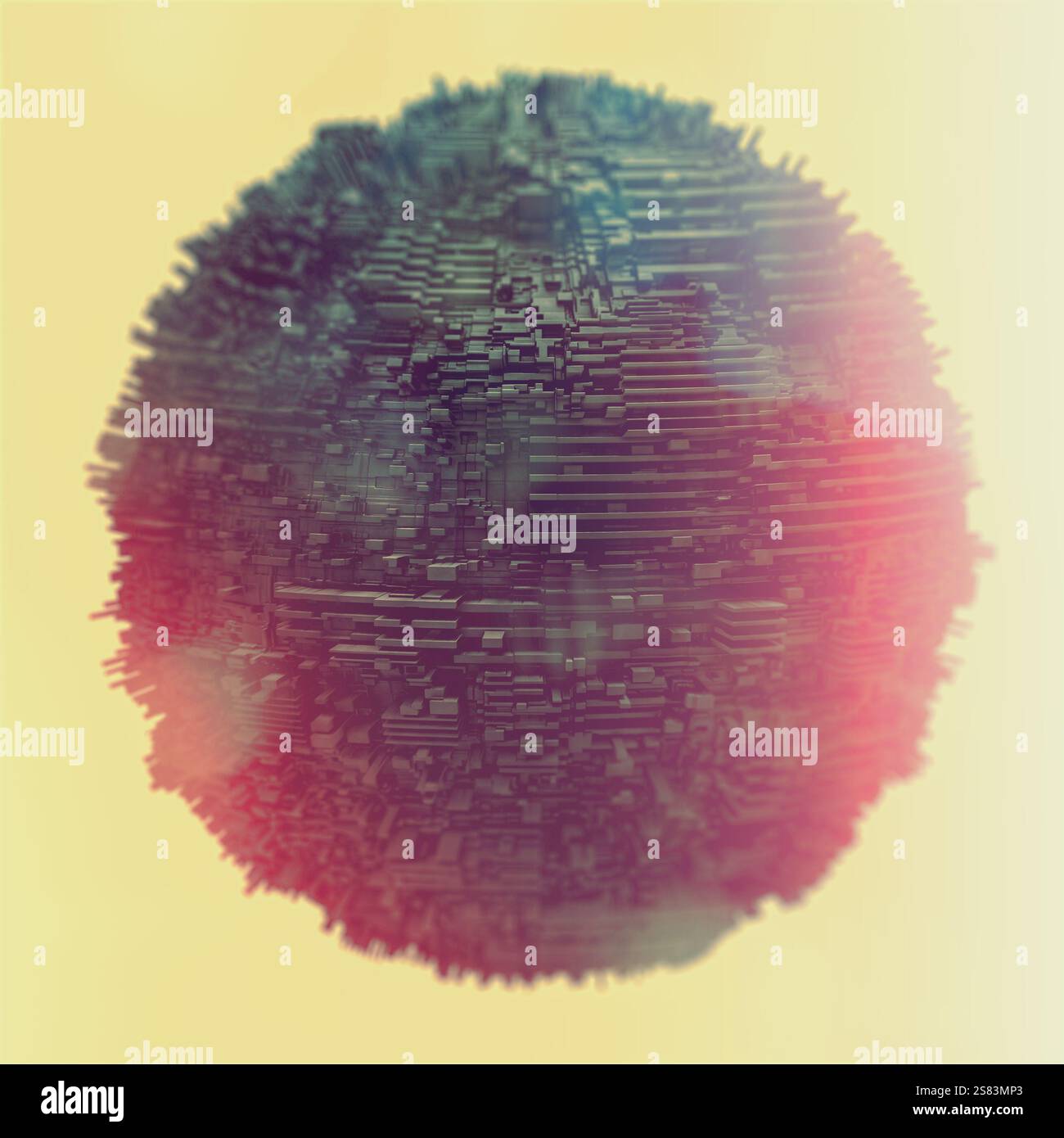 Dark mystical sphere on bright background with lens flare and depth of ...