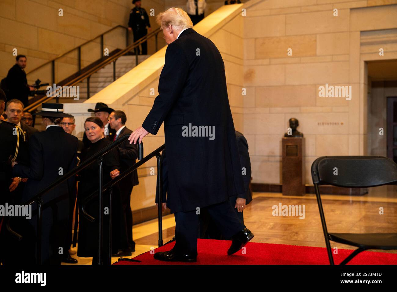 Washington, DC. 20th Jan, 2025. President Donald Trump leaves the stage after addressing guests ...