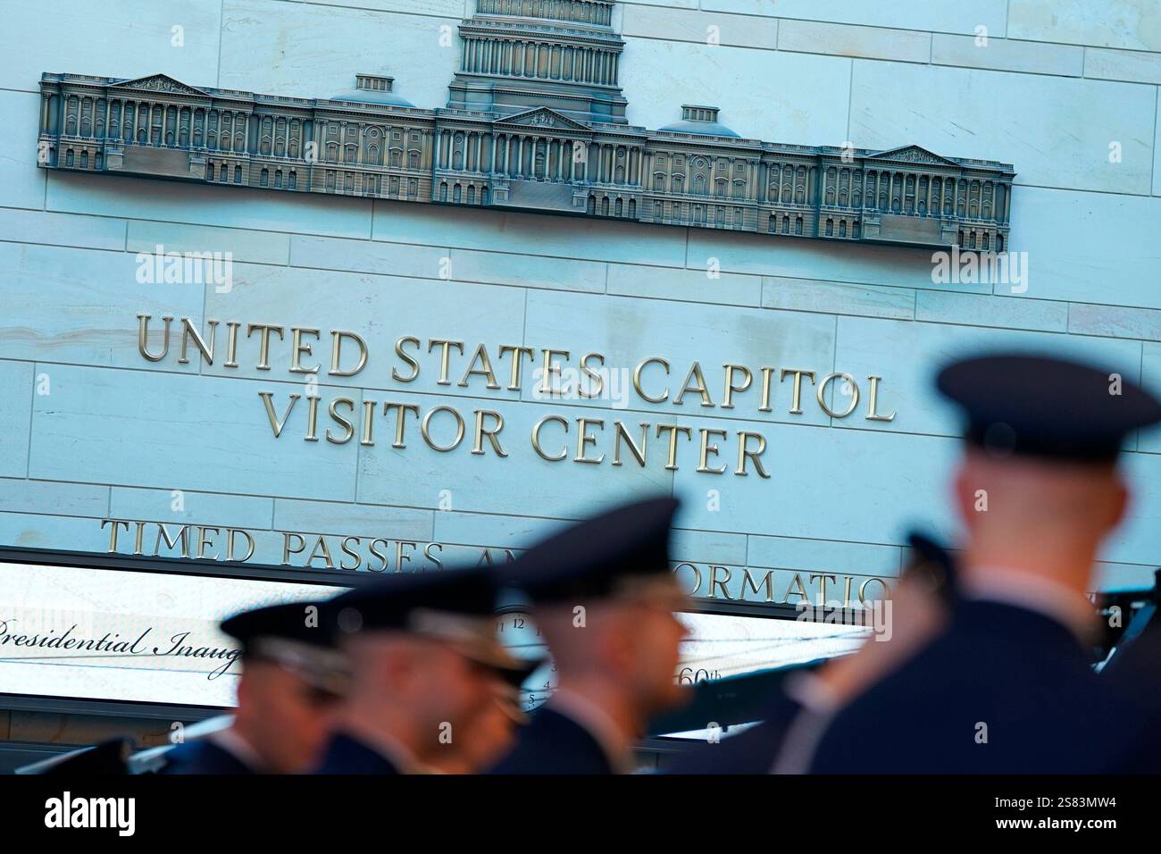 Washington, DC. 20th Jan, 2025. Military troops wait for President Donald Trump in Emancipation ...