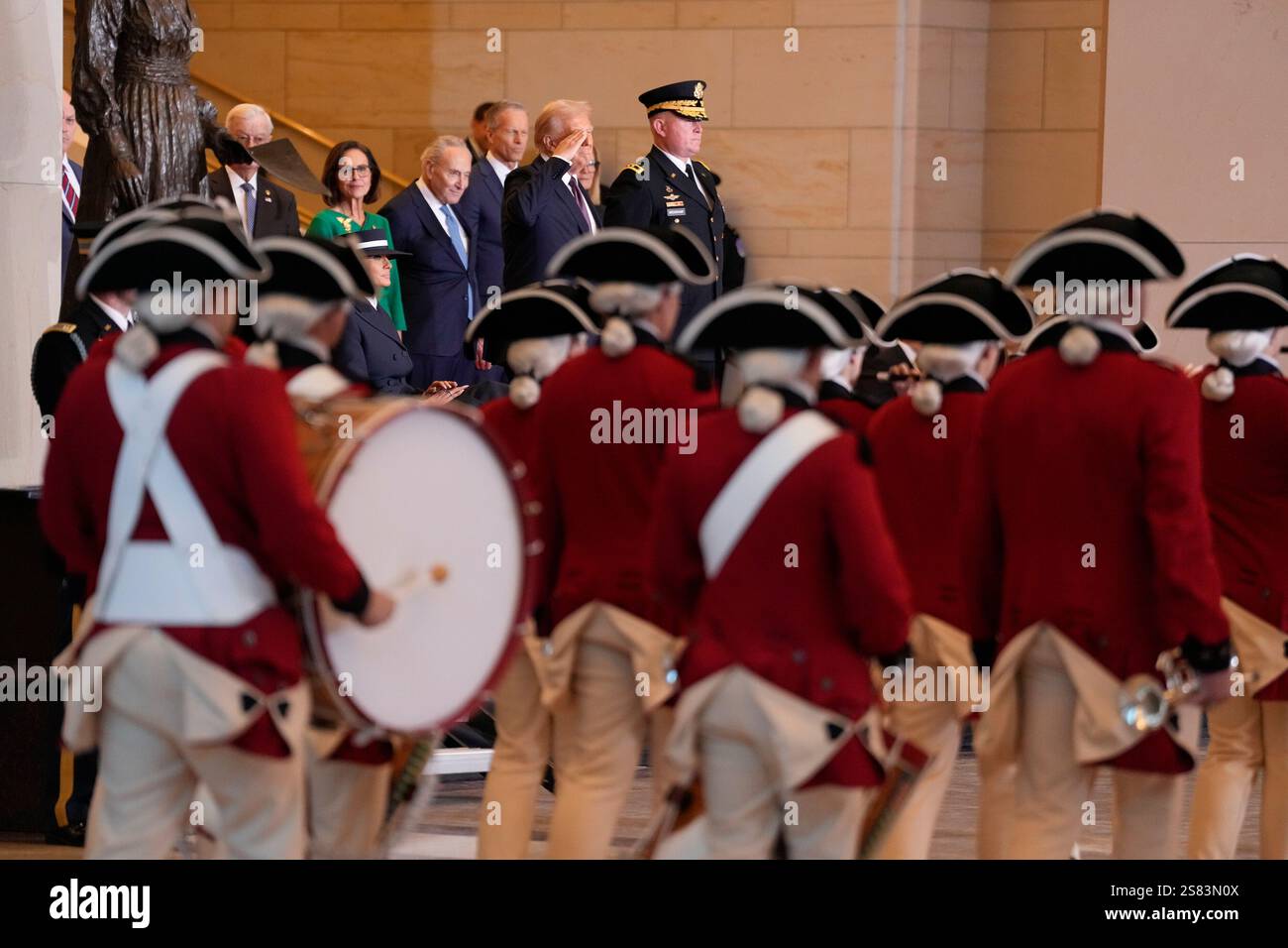 President Donald Trump reviews the troops in Emancipation Hall of the U ...