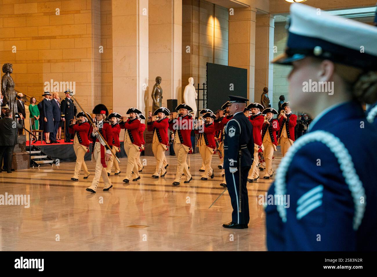 The Old Guard performs as President Donald Trump reviews the troops in ...
