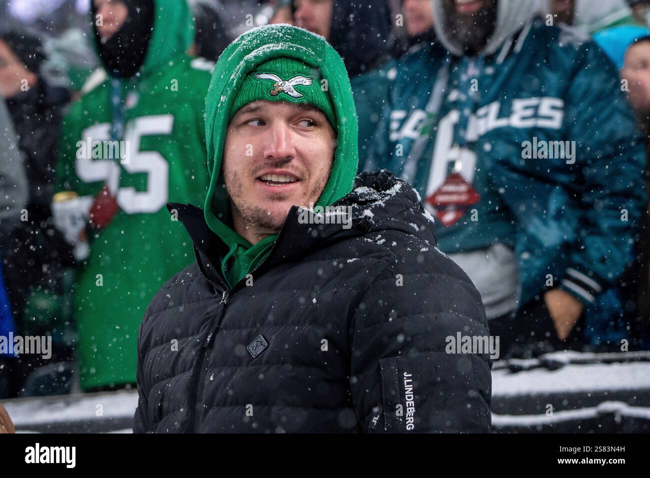 Los Angeles Angels outfielder Mike Trout looks on during the NFL ...