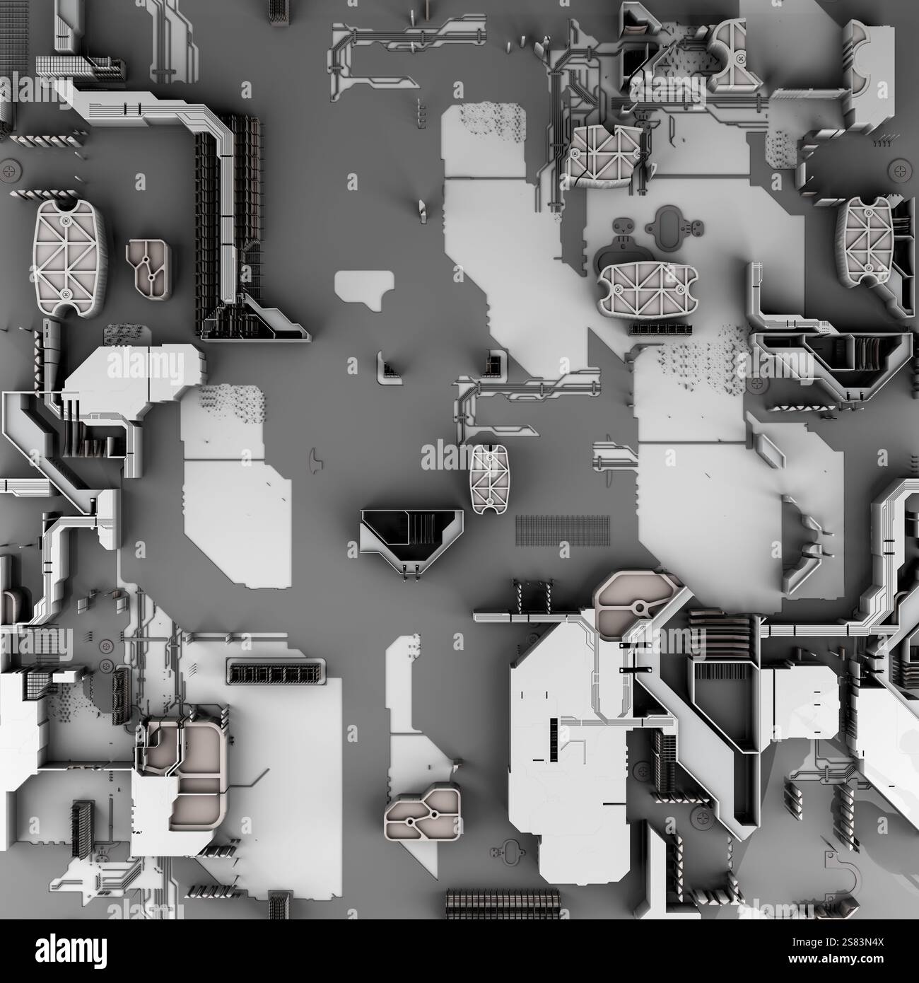 3d render, illustration of motherboard, silicon components, chip, big ...