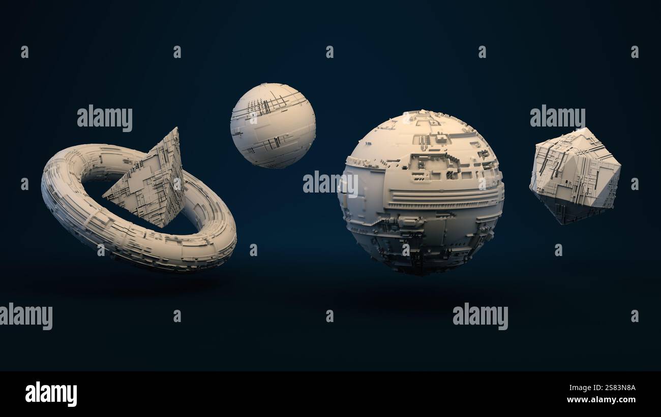 3d render. UFO spaceship concept. Science fiction objects. Simplified ...