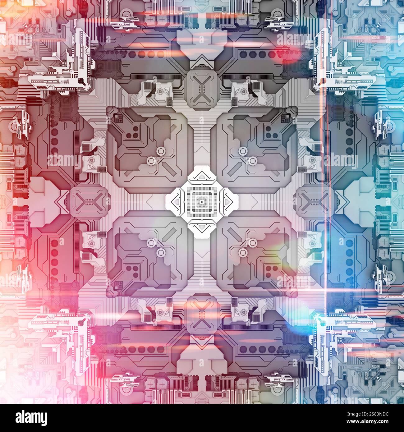 3d render, illustration of motherboard, silicon components, chip, big ...