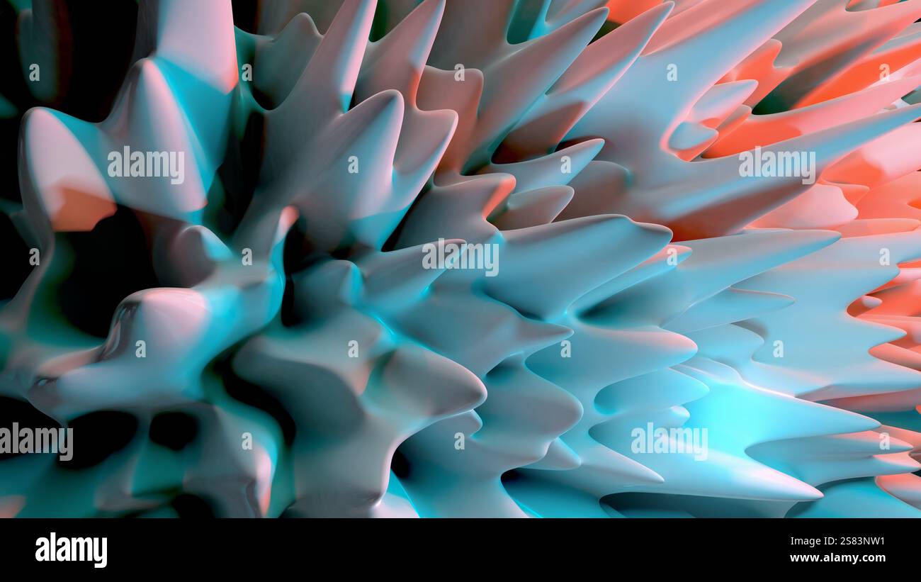 Abstract 3d rendering of shape and volume. Red and blue lights. Modern ...